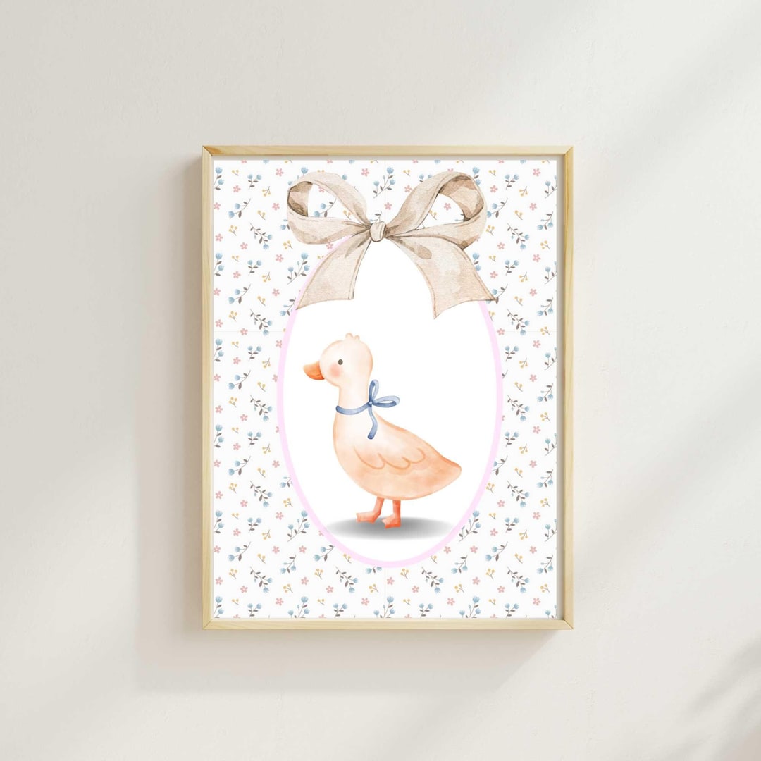 Vintage Duck Wall Art - Floral Duck Thrifted Nursery Poster - Digital ...