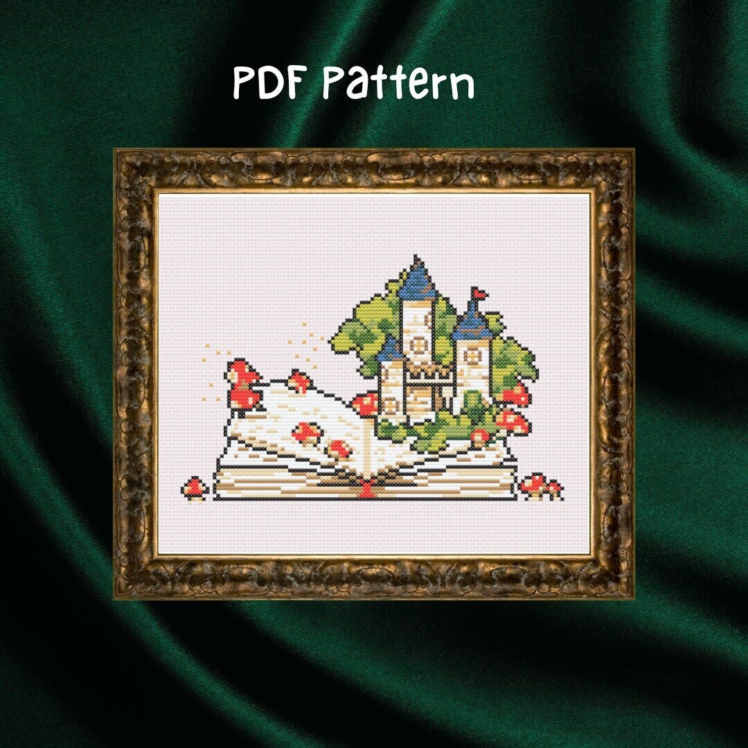 Enchanted Book Cross Stitch Pattern: Whimsical Forest Castle (PDF ...