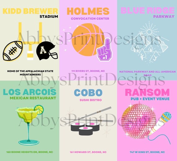 Preppy App State Wall Prints SET OF 8 - Etsy