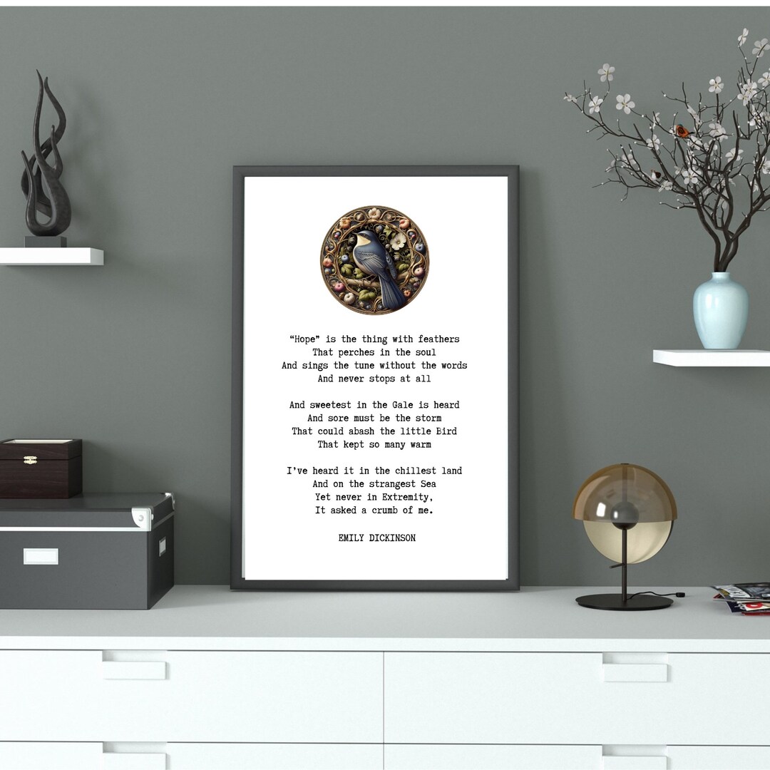 Hope is the Thing With Feathers Print, Emily Dickinson Wall Art, Gift ...