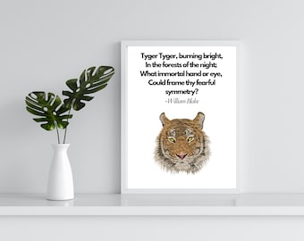 PRINTABLE Tiger Poem by William Blake, Printable Wall Art, Tyger Tyger ...