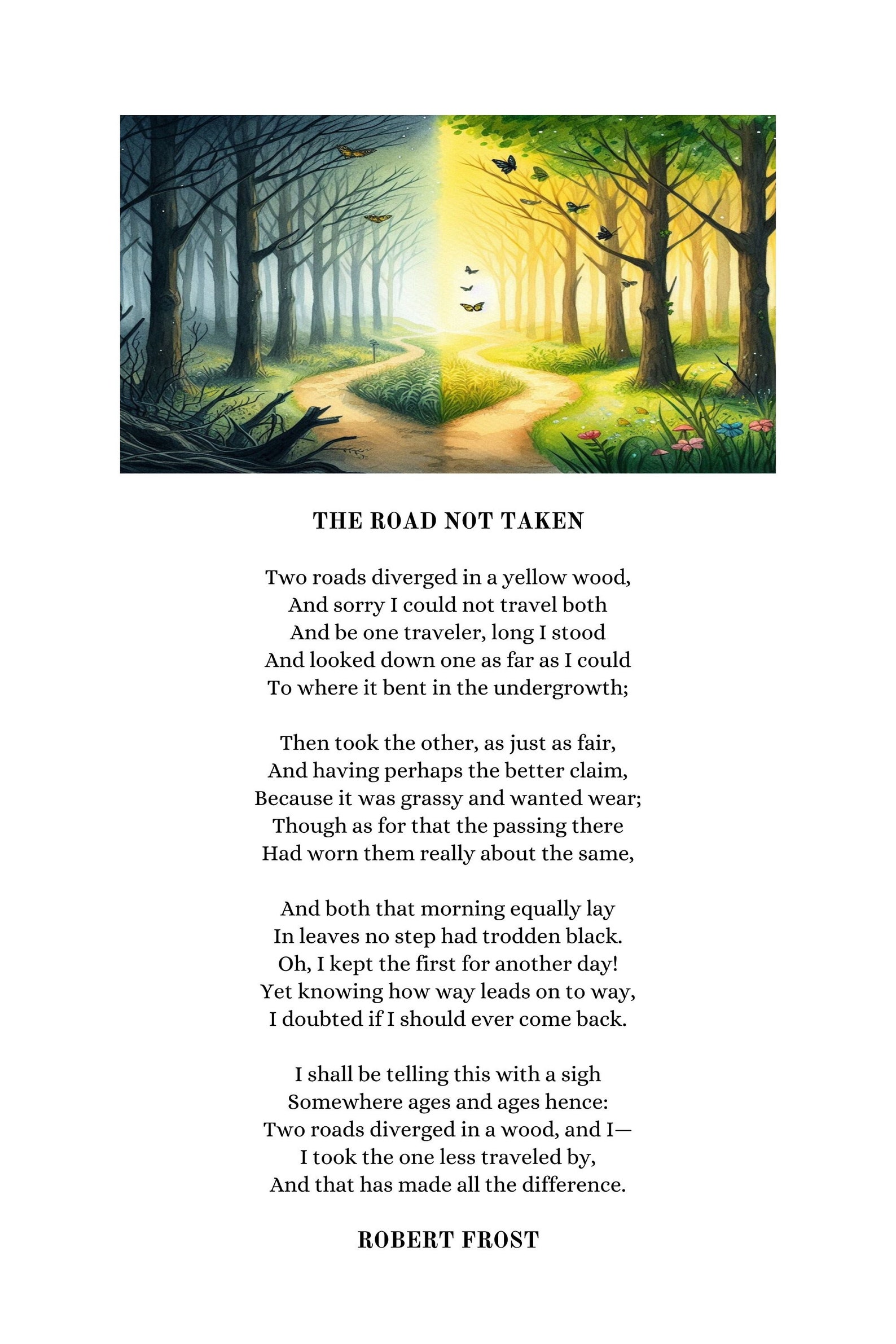 The Road Not Taken Poem by Robert Frost Digital Print Printable Gift ...