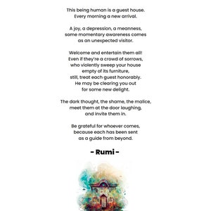 The Guest House Rumi, Instant Download, Rumi Art, Rumi Quotes, Rumi ...