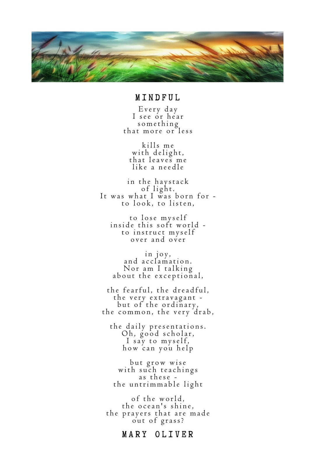 Mindful by Mary Oliver Wall Art, Bucolic, Nature Poetry Print. Gift ...