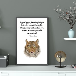 The Tyger, Printable Poem by William Blake, Tiger Tiger Burning Bright ...