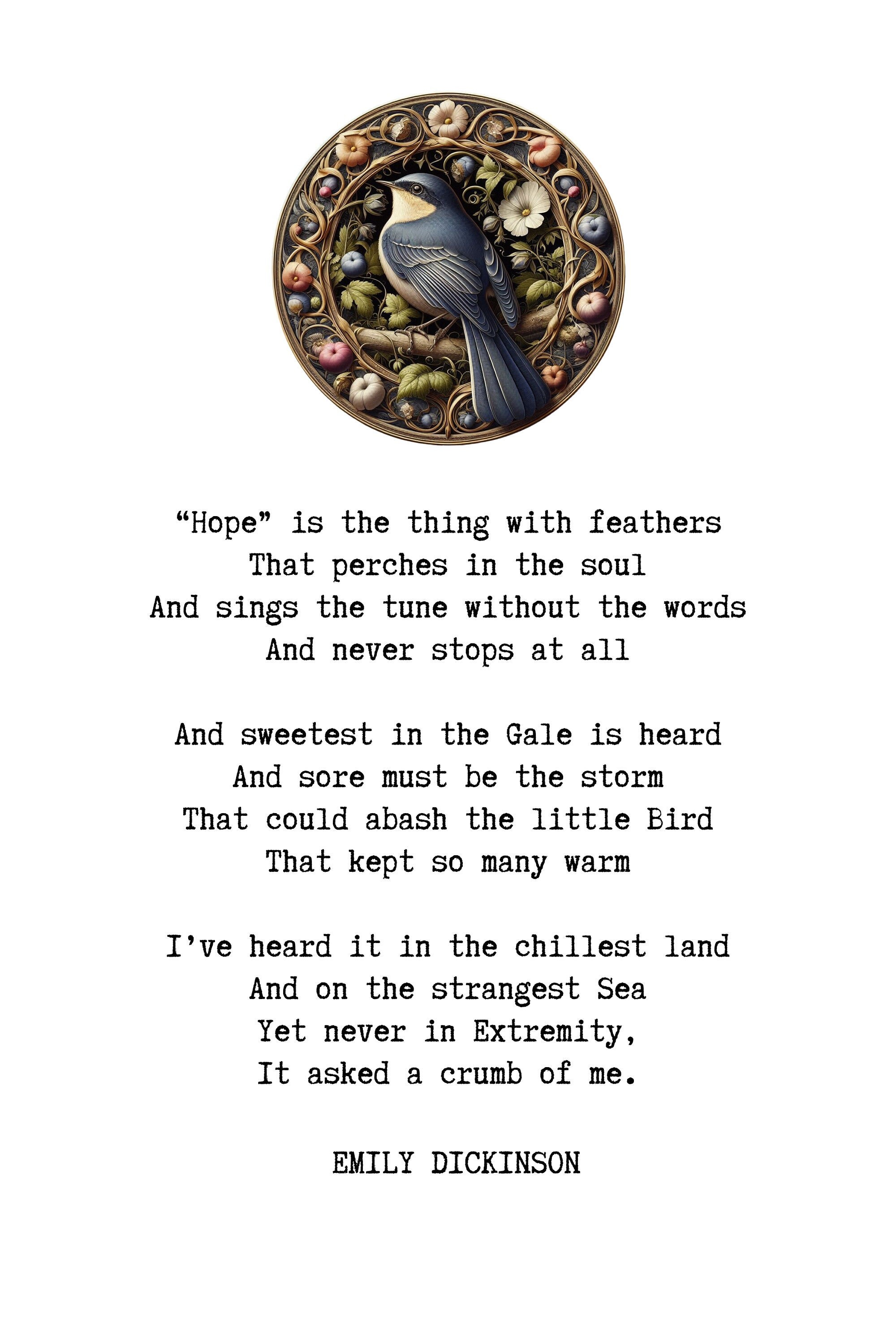 Hope is the Thing With Feathers Print, Emily Dickinson Wall Art, Gift ...