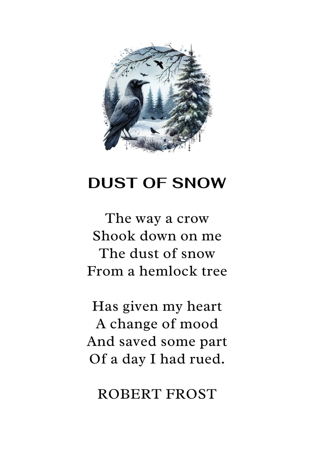 Dust of Snow Poem by Robert Frost Digital Print Printable Gift Idea for ...
