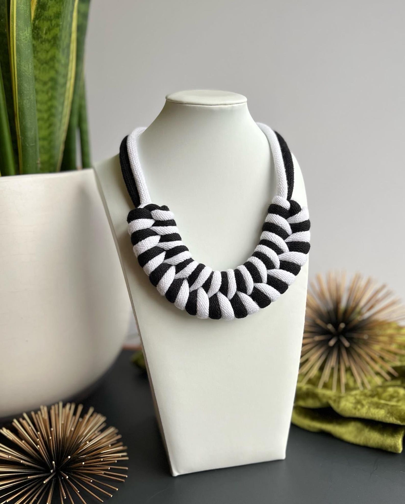 Chunky Macrame Statement Necklace, Recycled Cotton Textile Jewelry - Etsy