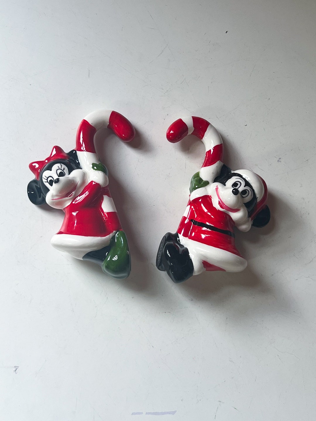 Vintage Rare Christmas Candy Cane Mickey and Minnie Mouse Figurines ...