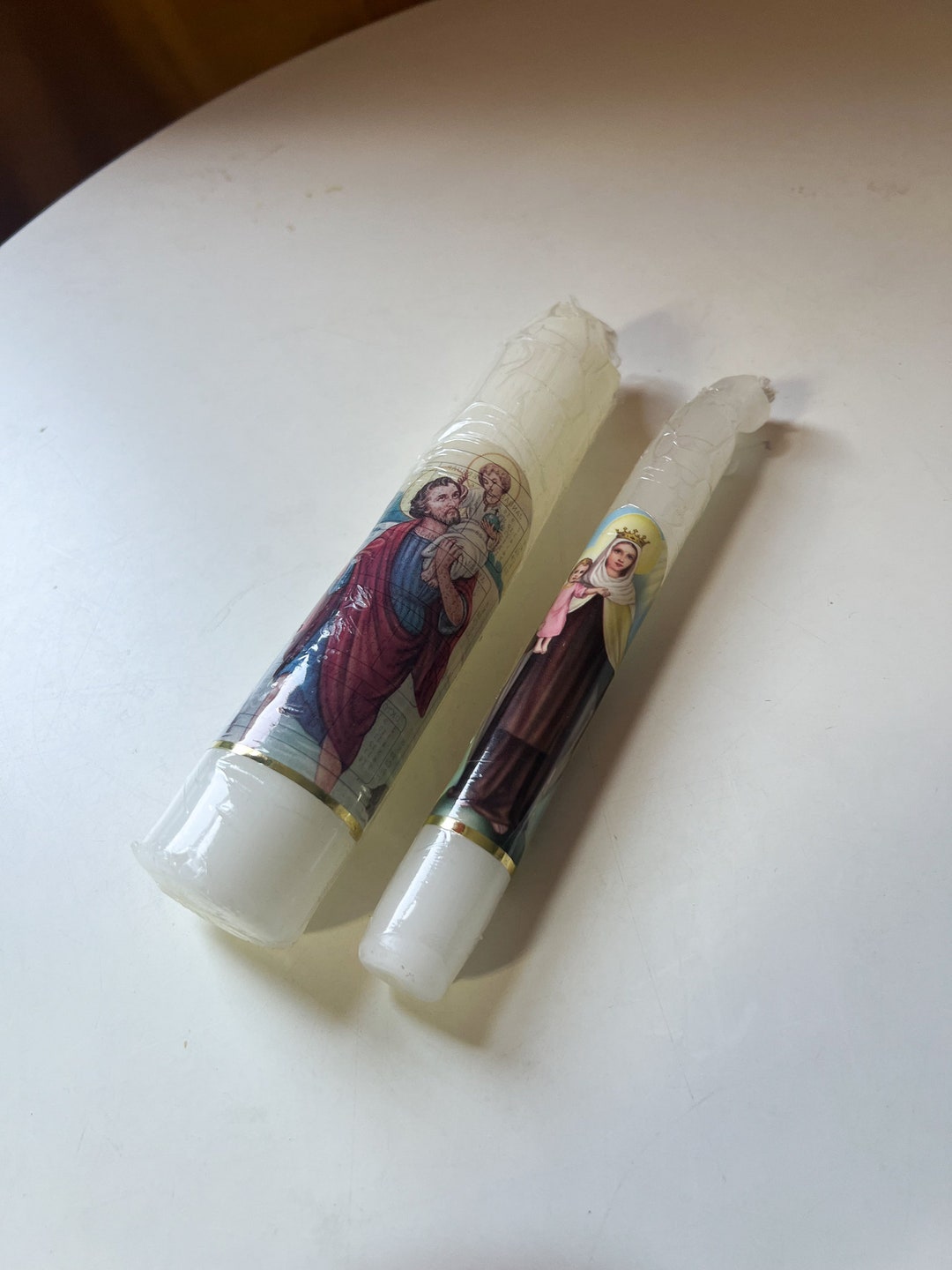 Vintage Italian Pillar Candles Depicting Catholic Artwork of Our Lady ...