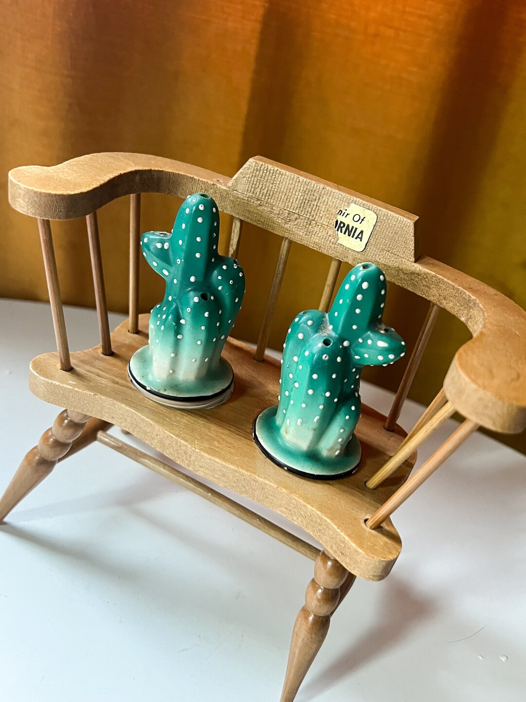 Vintage Cactus Sitting in Wooden Bench Salt & Pepper Shakers - Etsy