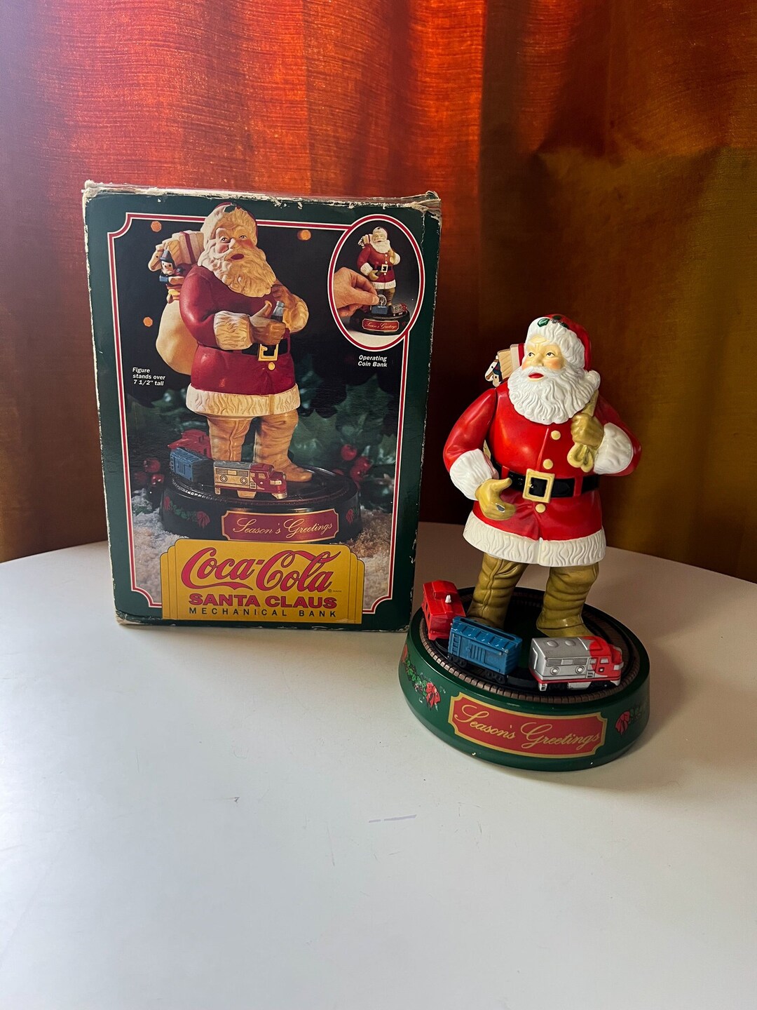 Vintage 1993 Coca-cola Santa Claus Mechanical Piggy Coin Bank in Box ...