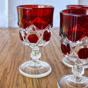 Vintage Bohemian Ruby Red Block Water Goblets, Stemmed Wine Sherry ...
