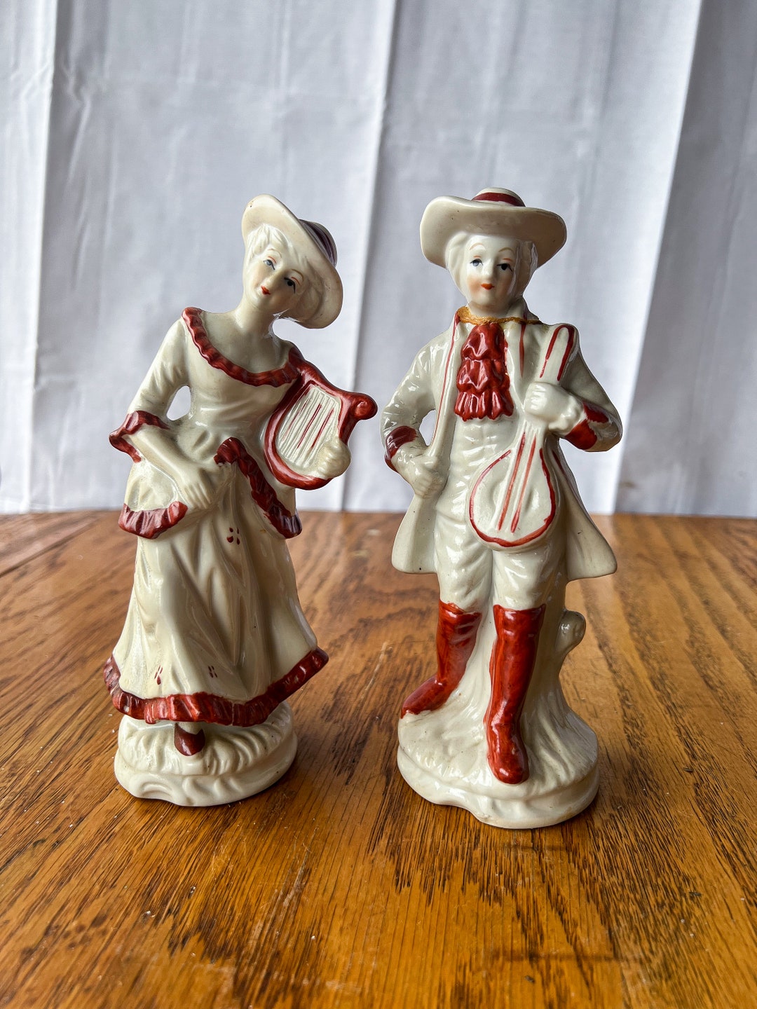 Vintage Victorian Lady & Man Playing Harp Instruments Figurines - Etsy
