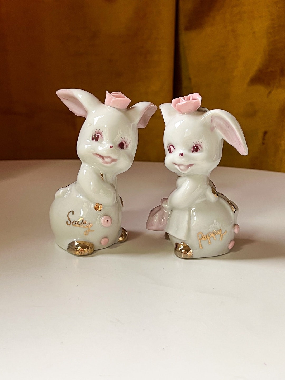 Vintage 1950s Salty Peppy Bunny Rabbits Japan Ceramic Salt & Pepper ...