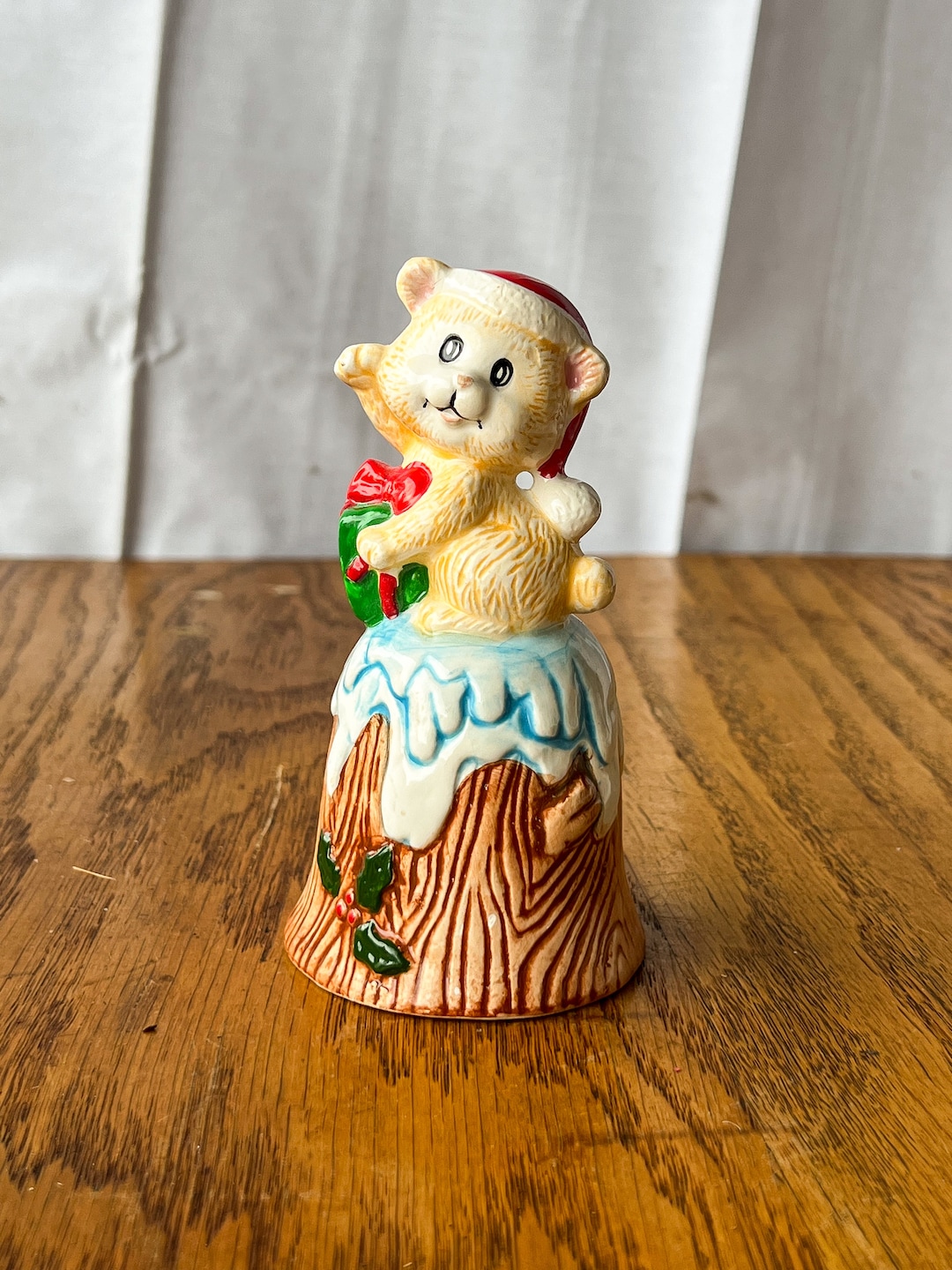 Vintage Frankel Ceramic Holiday Christmas Santa Bear Hand-bell Figurine ...