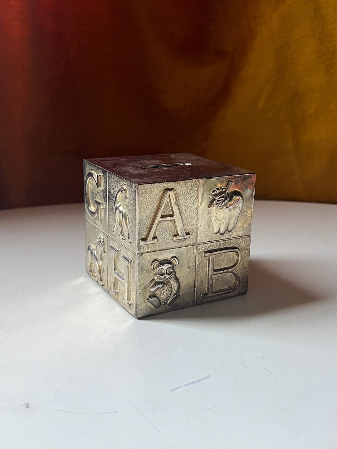 Vintage 1980s Silver Plated Metal Coin Savings Bank for Children, ABC ...