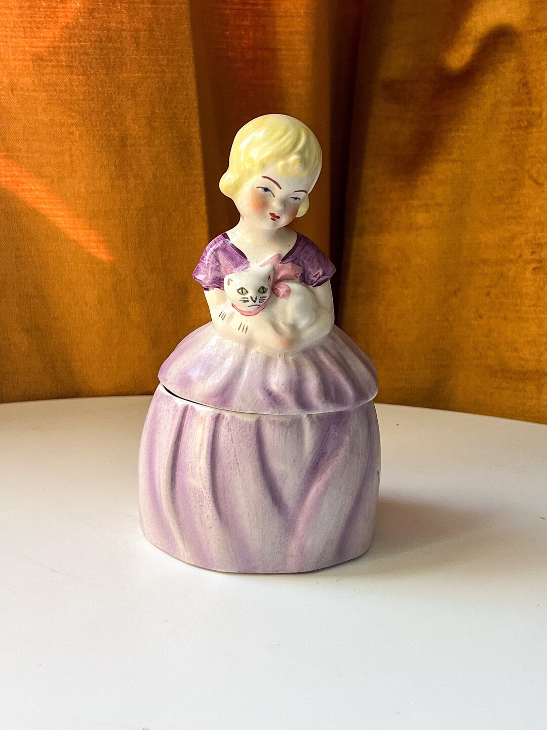 Vintage 1940s Coventry Pottery Girl W/ Cat Dresser Box / - Etsy