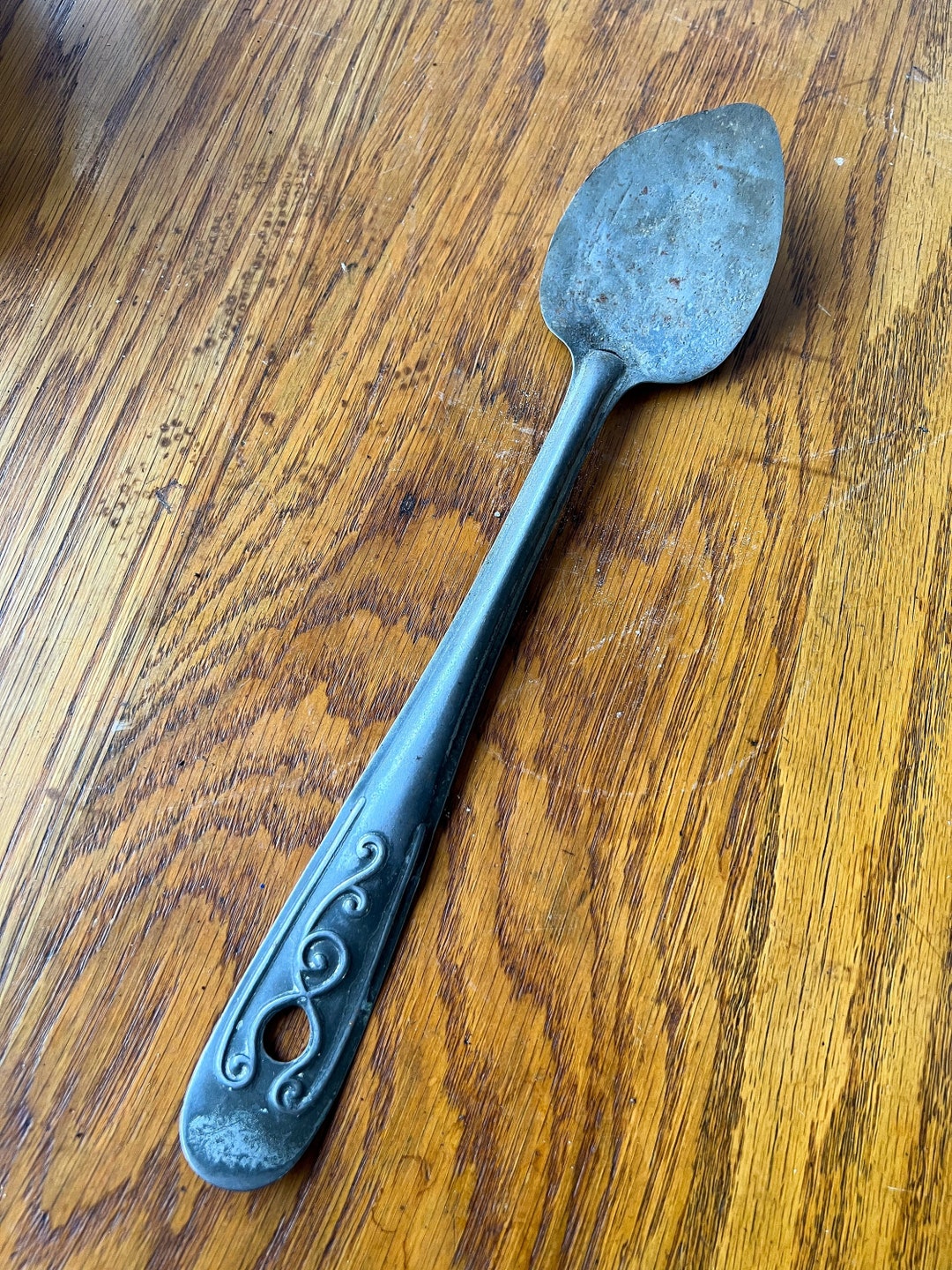 Antique 1930s Metal Serving Spoon - Decorative Embossed Handle - Etsy