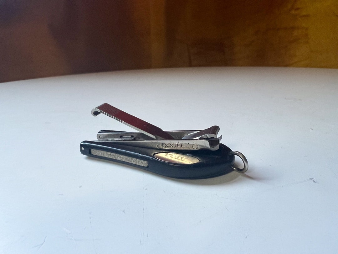Vintage Small Foldable Stainless Steel Nail Clippers Keychain in Navy ...