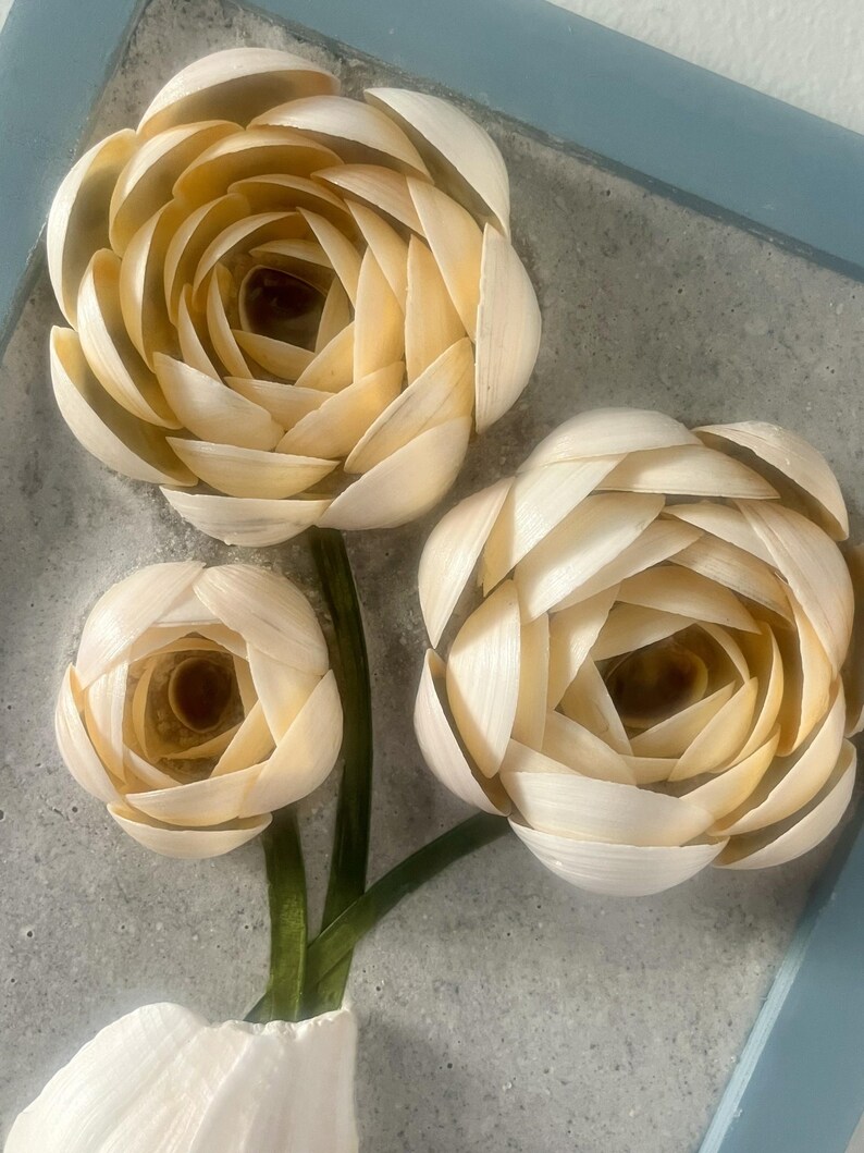 Seashell Flower Art, Buttercup Lucine Art, Beach Home Decor, Coastal ...