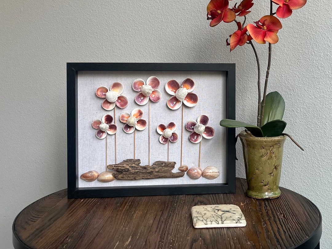 Shadowbox Shell Art, 11x14 Prickly Cockle Shell Flower Art, Beach Decor ...