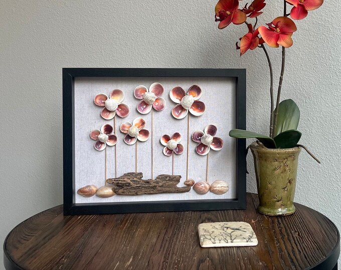 Shadowbox Shell Art, 11x14 Prickly Cockle Shell Flower Art, Beach Decor ...