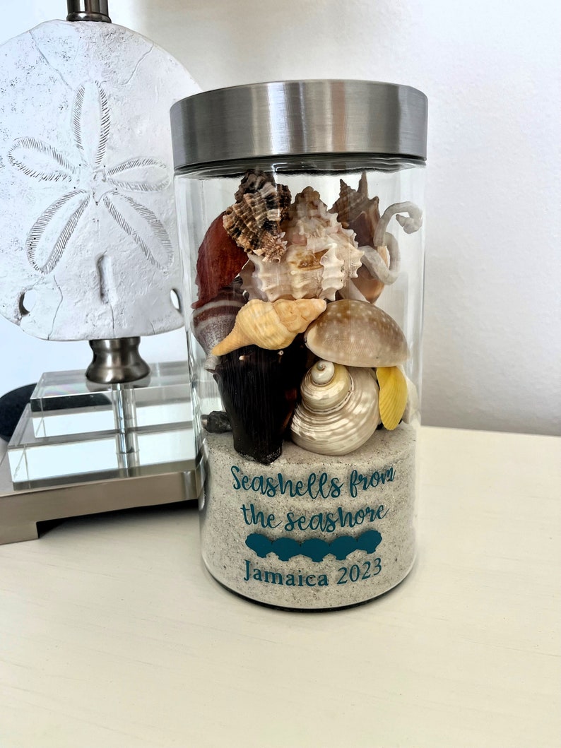 Seashell Jar Personalized Glass, Beach Treasures Jar Beach Wedding Jar ...