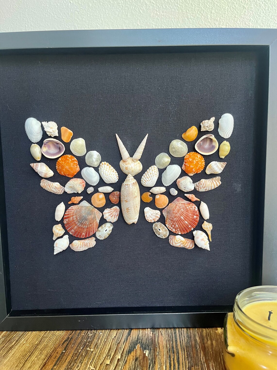 Seashell Butterfly, Seashell Collage Art, 12x12 Seashell Shadowbox ...