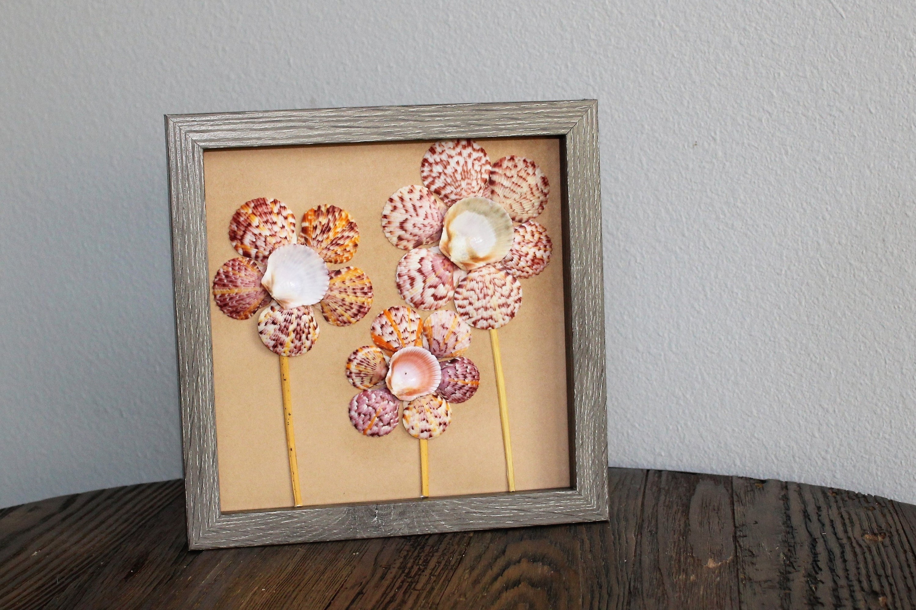 Shadowbox Shell Art Calico Scallop Shell Floral Decor Calico - Etsy