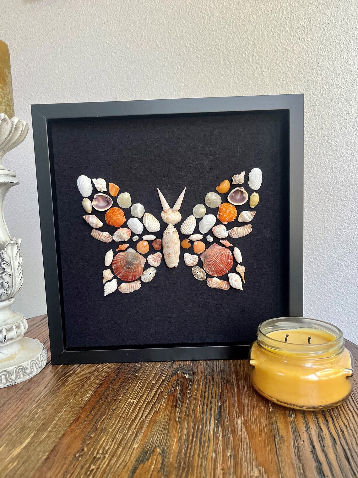 Seashell Butterfly, Seashell Collage Art, 12x12 Seashell Shadowbox ...