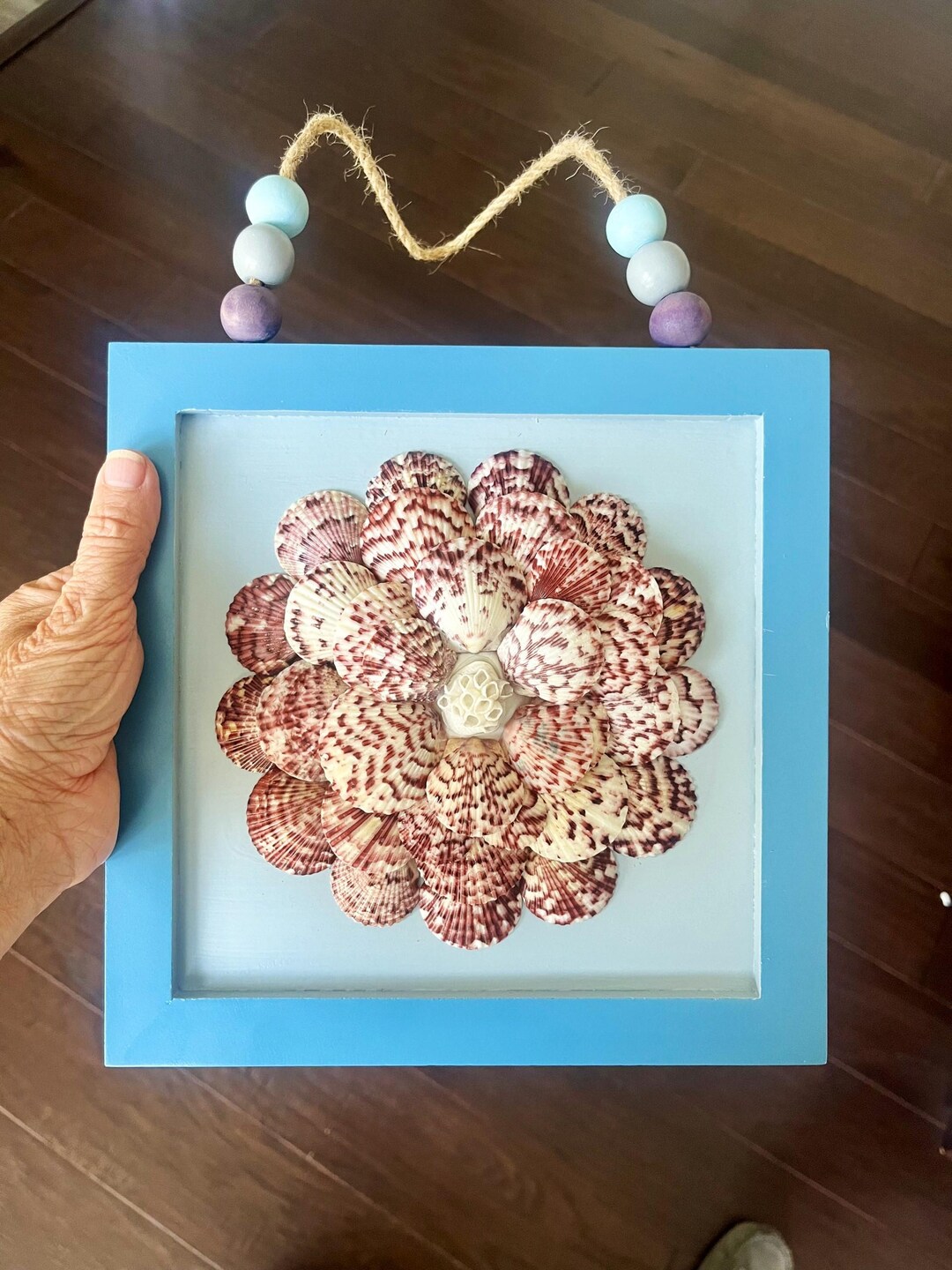 Seashell Flower Plaque 9"x9", Coastal Seashell Decor, Beach House Decor ...