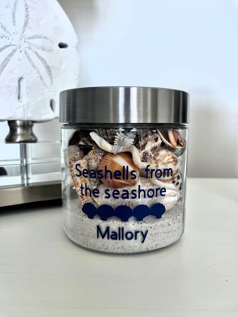 Seashell Jar Personalized Glass, Beach Treasures Jar Beach Wedding Jar ...