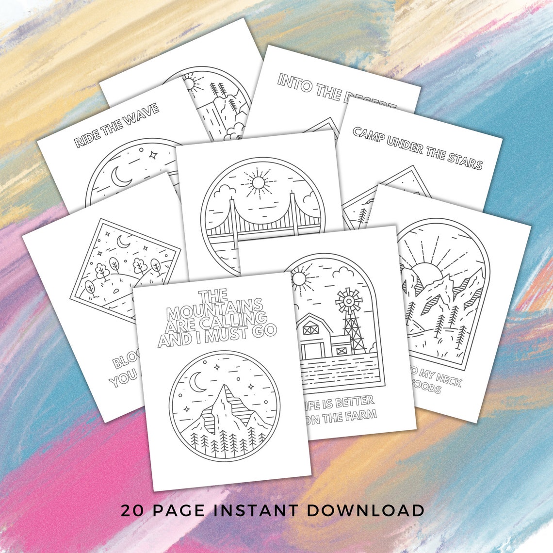 Scenic Coloring Pages | Instant Download Coloring Book | Landscape ...