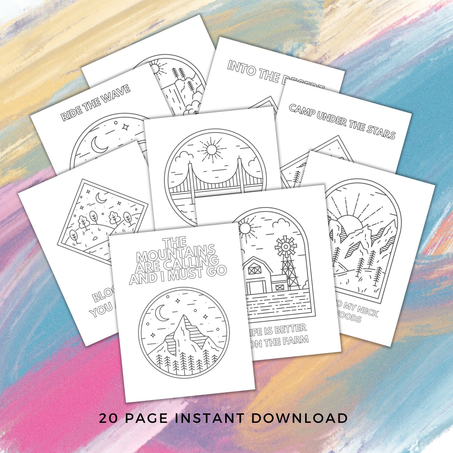 Scenic Coloring Pages | Instant Download Coloring Book | Landscape ...