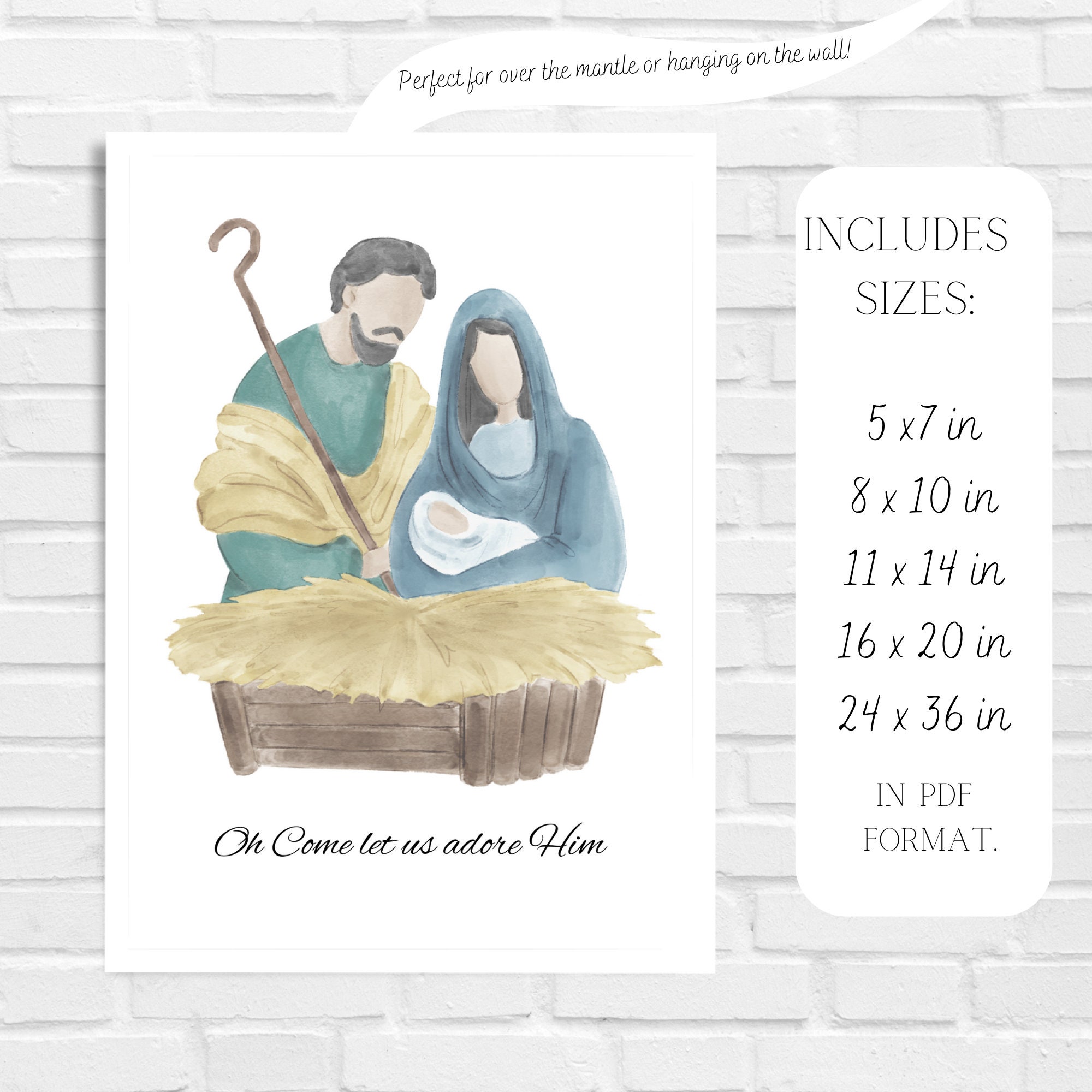 Christmas Nativity Scene Printable- Jesus, Mary and Joseph- Wall Art - Etsy