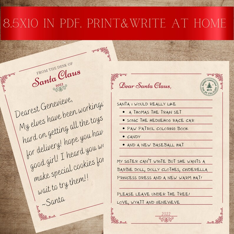 Letter From Santa Printable- Letter to Santa Printable- Write Your Own ...