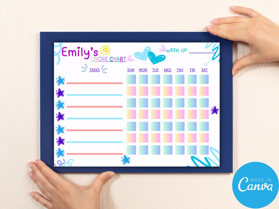 Kid's Chore Chart Template Canva Chore Calendar - Etsy