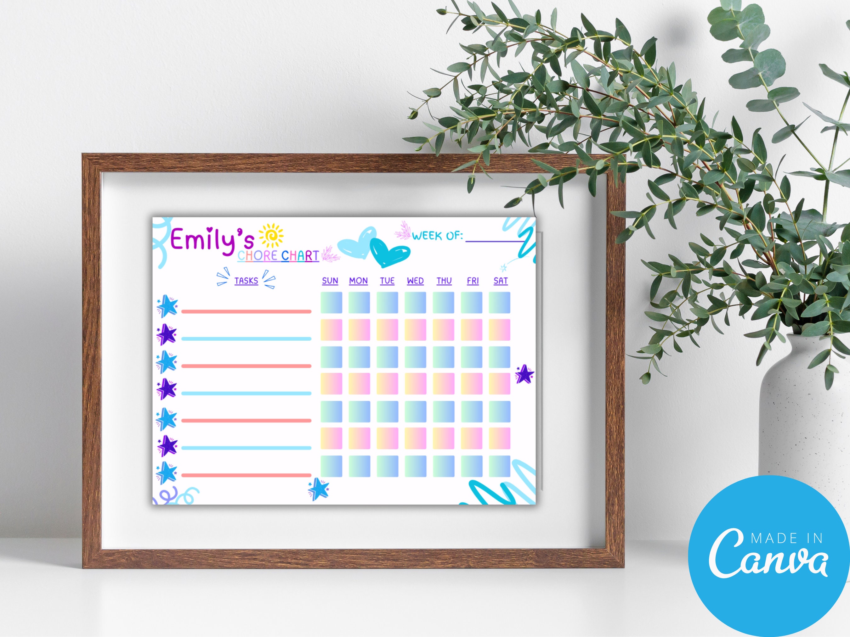 Kid's Chore Chart Template Canva Chore Calendar - Etsy