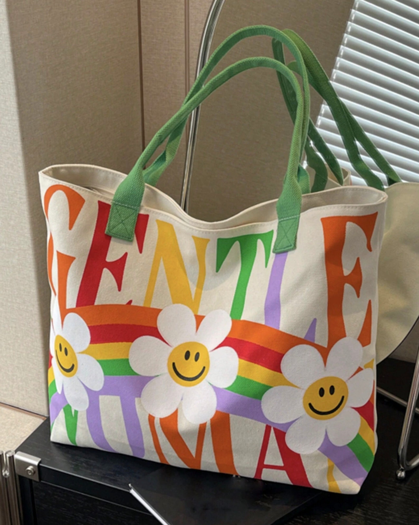Daisy Graphic Printed Tote Bag, Colorful Flower Canvas Bag, Tote Bag ...