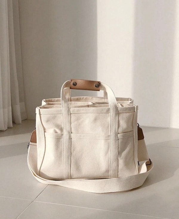 Canvas Tote Bag, Messenger Bag School, Canvas Shoulder Bag With Zipper, Canvas Basic Bag ...