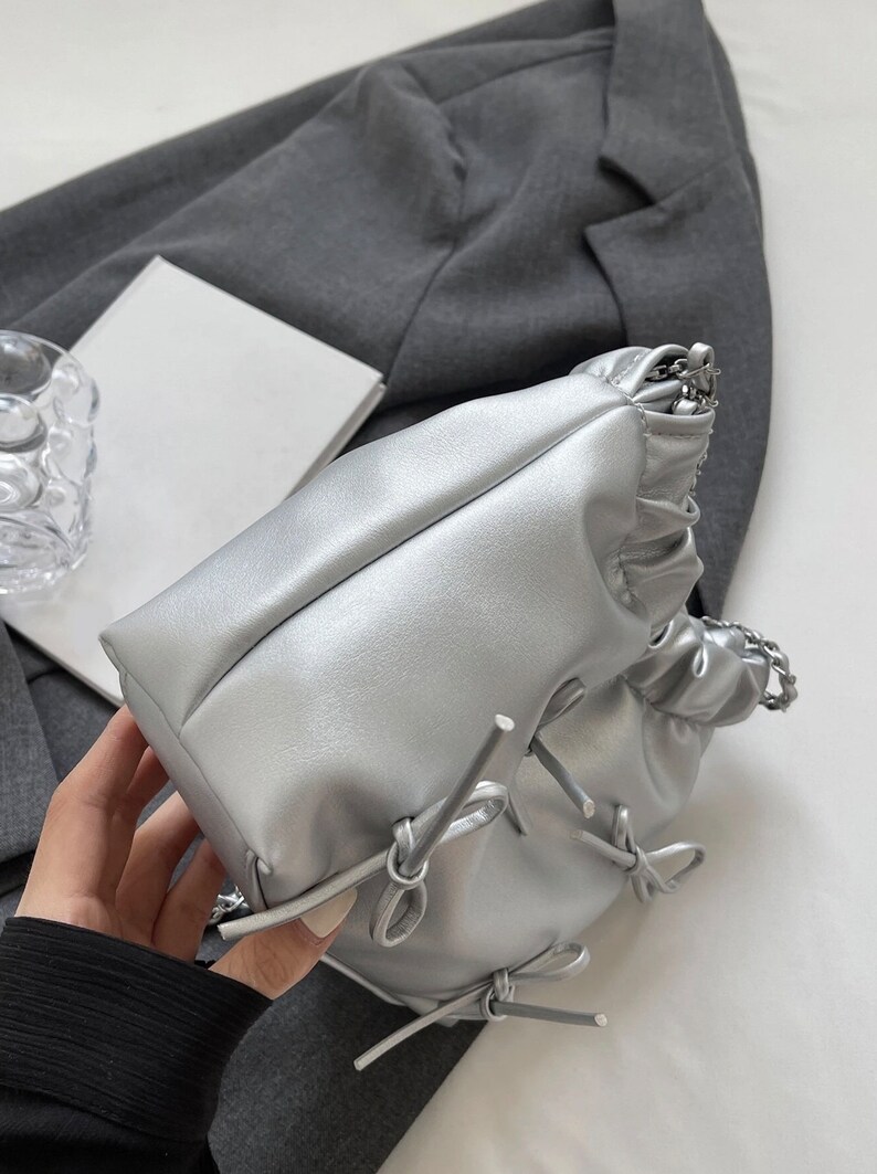 Trendy Silver Bow Bag, Metallic Bag, Silver Shoulder Bag, Cute Silver ...