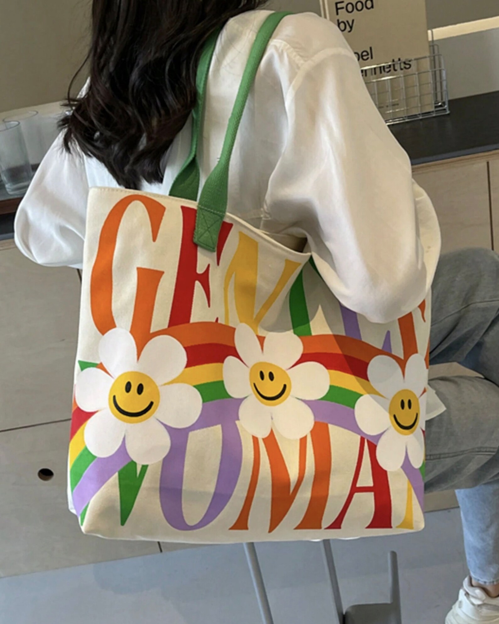 Daisy Graphic Printed Tote Bag, Colorful Flower Canvas Bag, Tote Bag ...