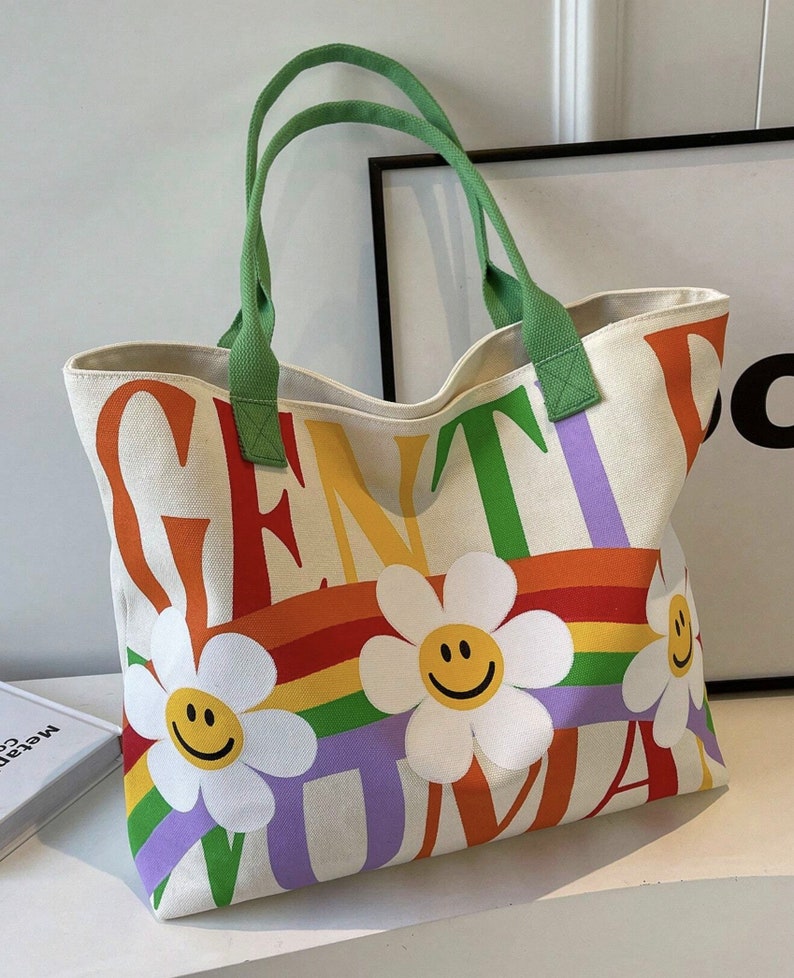 Daisy Graphic Printed Tote Bag, Colorful Flower Canvas Bag, Tote Bag ...