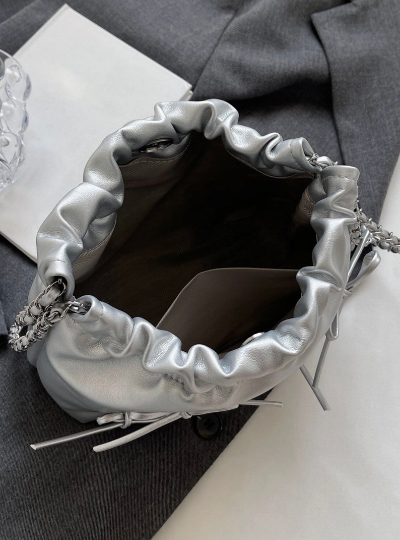 Trendy Silver Bow Bag, Metallic Bag, Silver Shoulder Bag, Cute Silver ...
