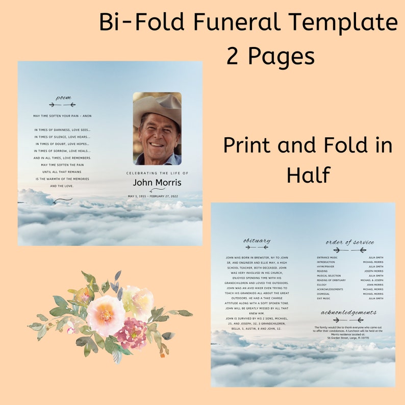 Funeral Program, Editable 2 Page Template, Celebrating the Life of ...