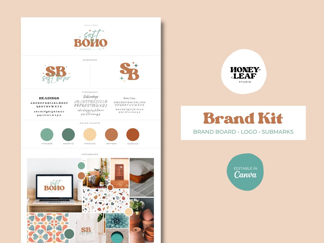 Soft Boho Brand Kit, Boho Brand, Etsy Branding Kit, Brand Kit Etsy, Brand Kit Canva, Brand Kit ...
