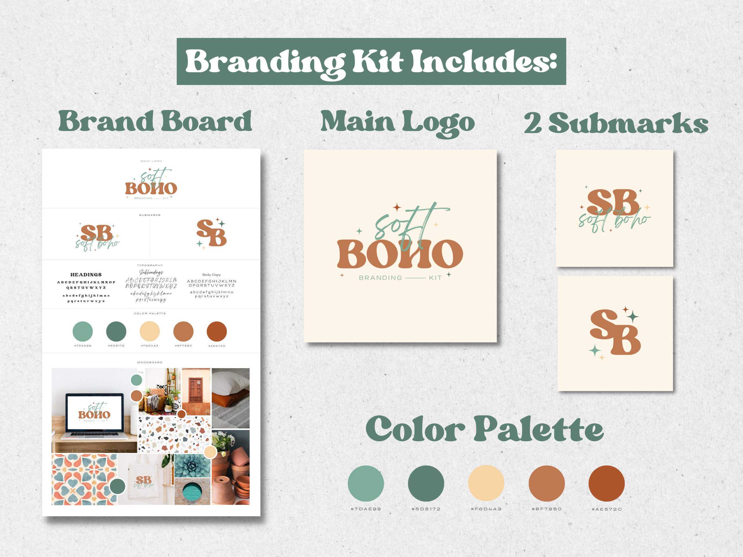 Soft Boho Branding Bundle, Boho Branding, Boho Logo, Instagram Posts ...
