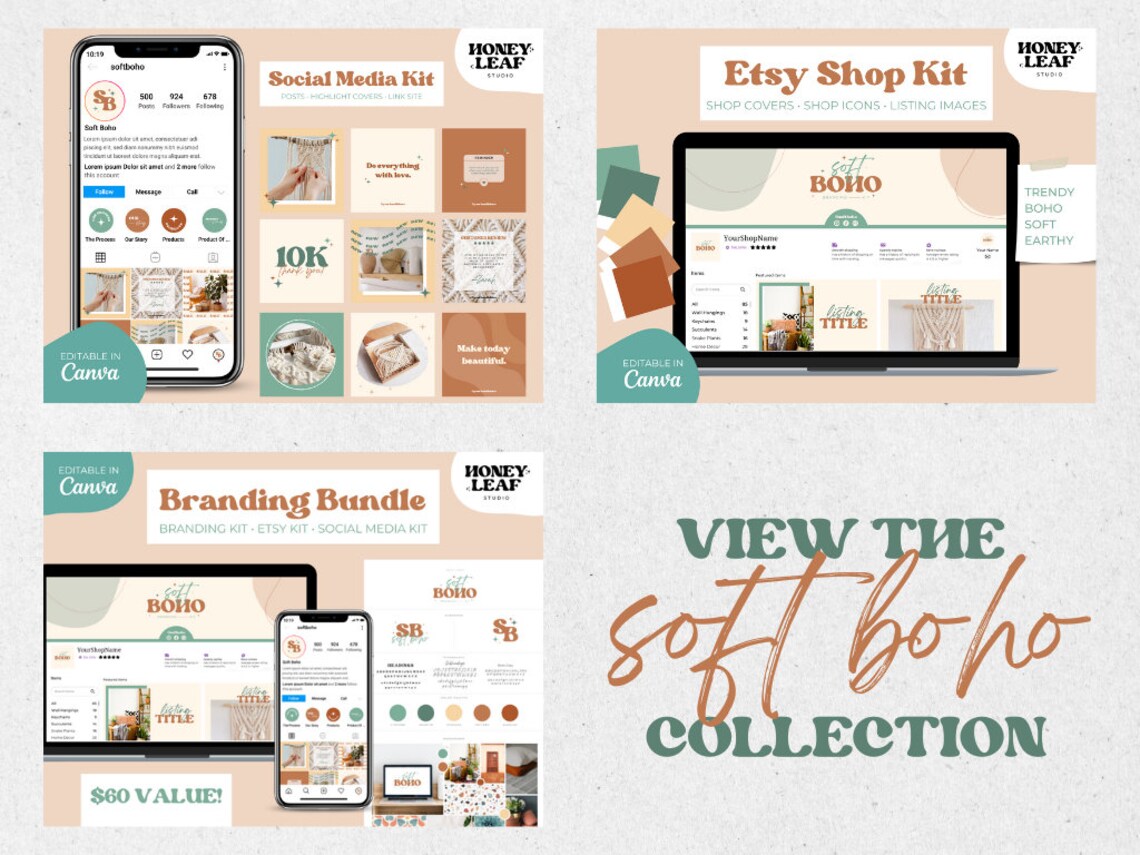 Soft Boho Brand Kit, Boho Brand, Etsy Branding Kit, Brand Kit Etsy ...