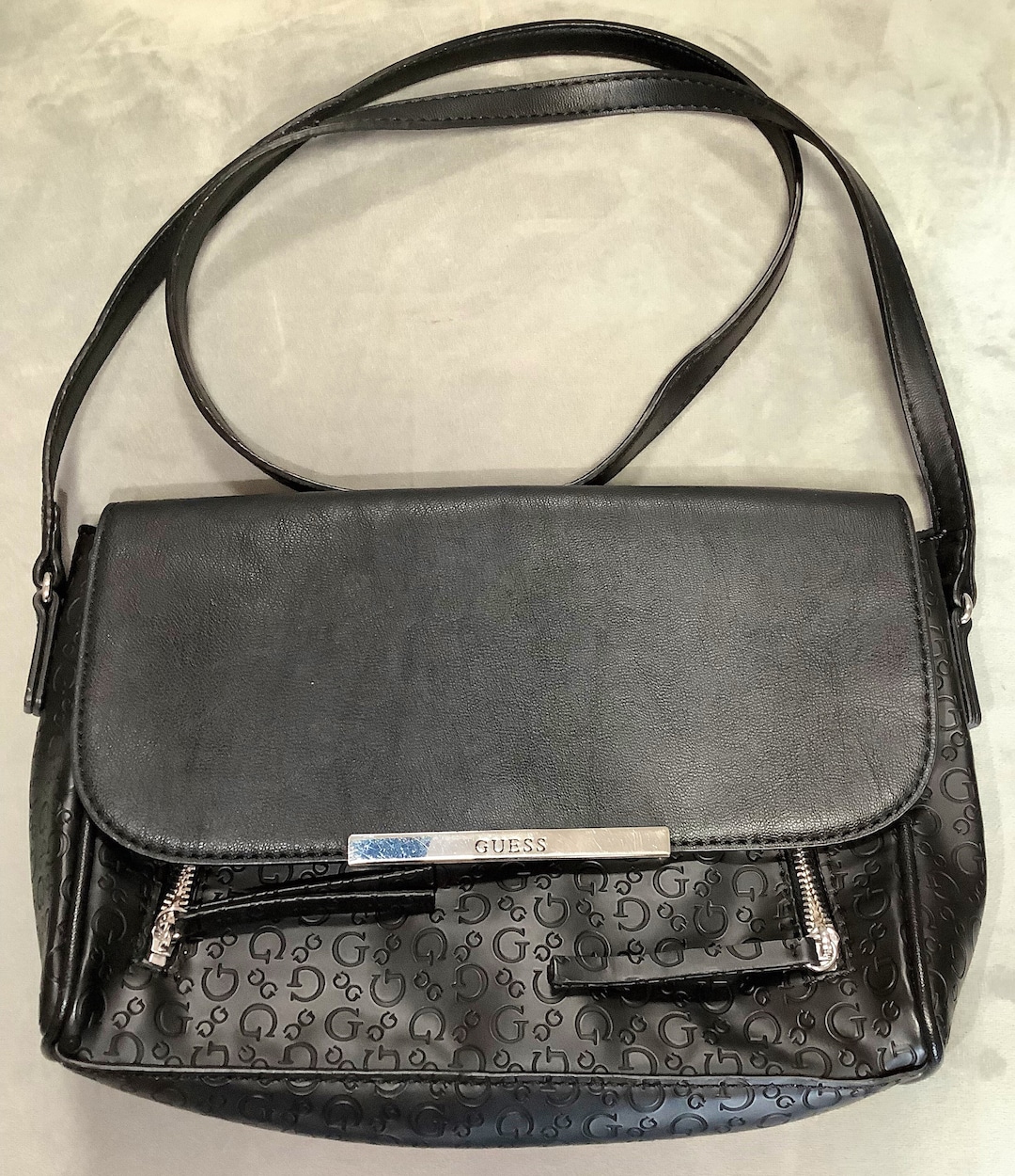 Vintage Black Crossbody Guess Bag With Silver Zippers - Etsy